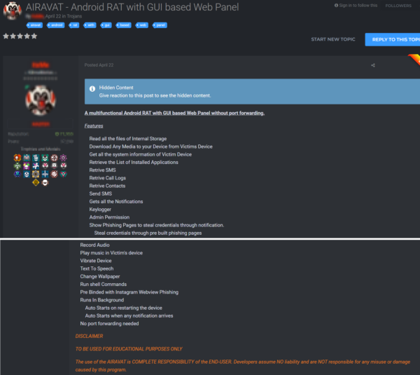 Airavat Malware: Sophisticated RAT & Ransomware Targeting Android