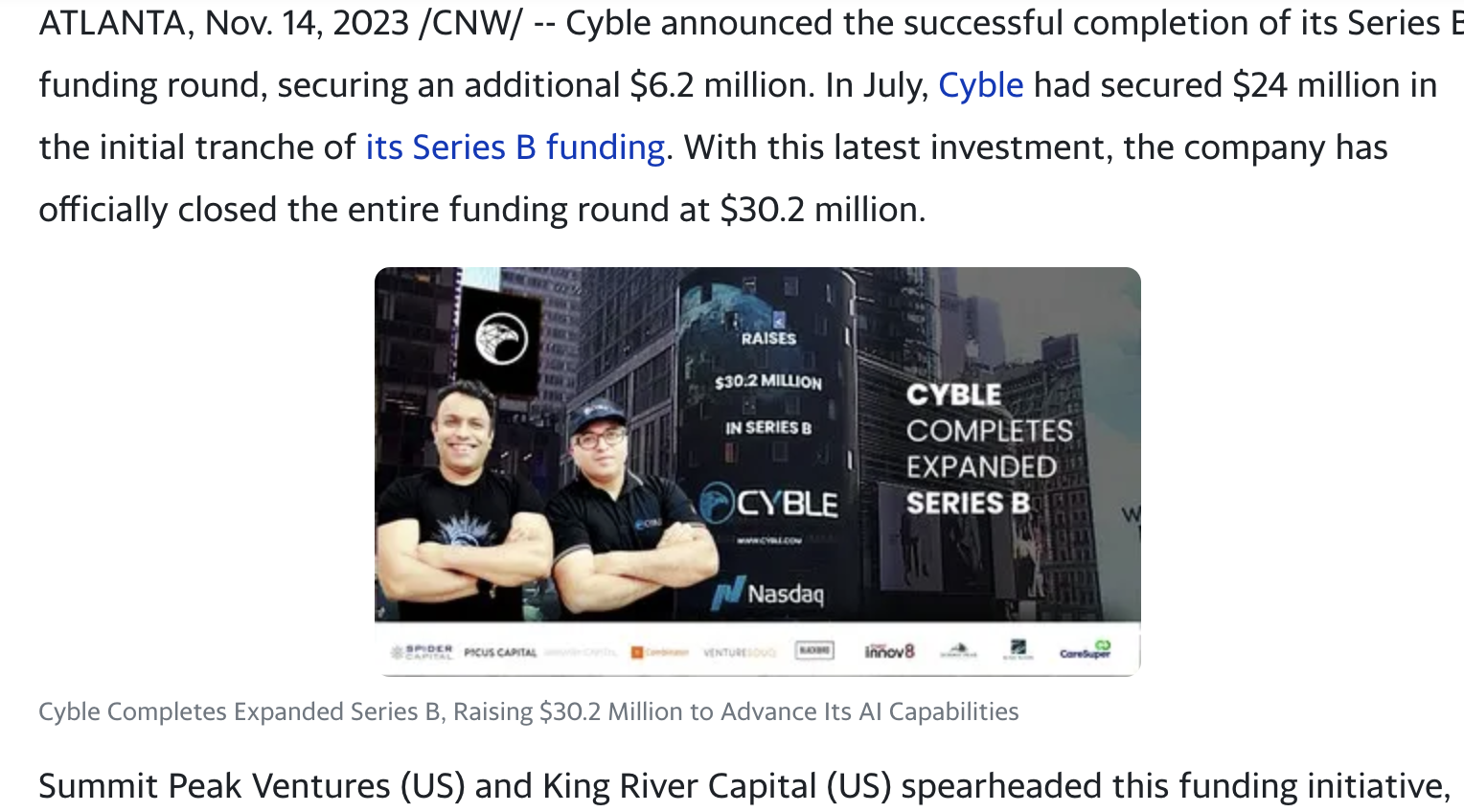USD 30.2M Boost For Cyble's Dark Web Intelligence Mission